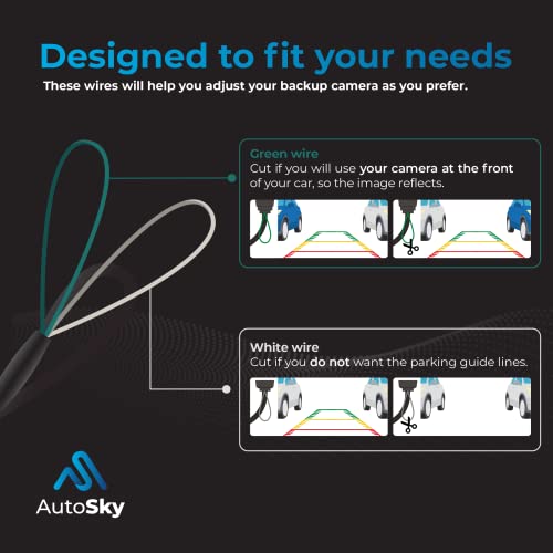 AutoSky Reverse Backup Camera HD Wide View Angle Universal Car Front Side Rear View Camera - 2 Installation Option - Removable Parking Lines - Mirror or Non-Mirror Image