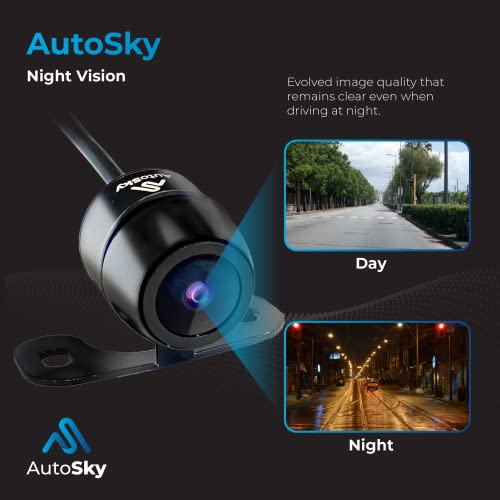 AutoSky Reverse Backup Camera HD Wide View Angle Universal Car Front Side Rear View Camera - 2 Installation Option - Removable Parking Lines - Mirror or Non-Mirror Image