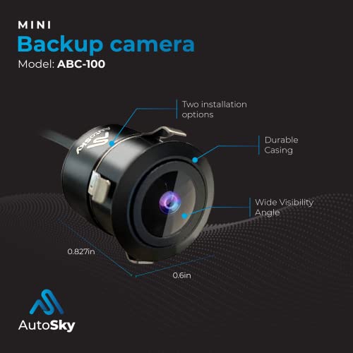 AutoSky Reverse Backup Camera HD Wide View Angle Universal Car Front Side Rear View Camera - 2 Installation Option - Removable Parking Lines - Mirror or Non-Mirror Image