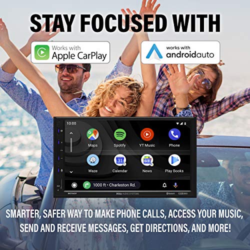 BOSS Audio Systems Elite BE7ACP-C Car Multimedia Player with Apple CarPlay Android Auto - 7 Inch Capacitive Touchscreen, Double Din, Bluetooth, No CD/DVD, USB, SD, AV In, AM/FM, Backup Camera Included