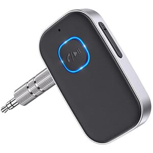 comsoon bluetooth 5.0 receiver for car, noise cancelling bluetooth aux adapter, bluetooth music receiver for home stereo/wired headphones/hands-free call,16h battery life-black+silver