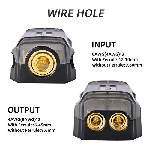 LEIGESAUDIO Copper 0/4 Gauge to 4/8 Gauge 60 Amp Mini ANL 2 Way Fuse Holder Distribution Block