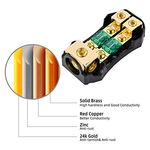 LEIGESAUDIO Copper 0/4 Gauge to 4/8 Gauge 60 Amp Mini ANL 2 Way Fuse Holder Distribution Block