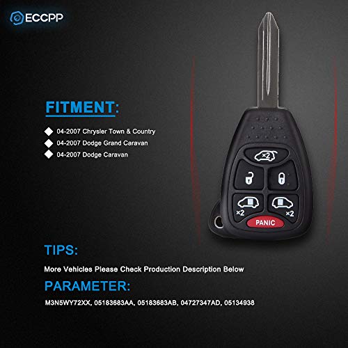 ECCPP Keyless Entry Remote Key Fob 2PCS Uncut 315MHz Replacement fit for 2004 2005 2006 2007 for Chrysler Town & Country for Dodge for Grand for Caravan for Dodge for Caravan M3N5WY72XX