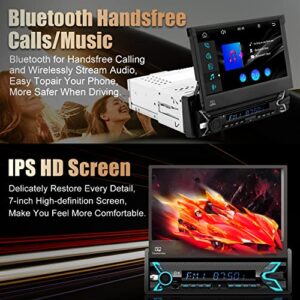 Single Din Car Stereo Player Compatible with Apple Carplay & Android Auto–7 Inch Flip Out Touchscreen Car Radio with Bluetooth| Mirror Link| Backup Camera| USB/SD/AUX Input| AM FM| Subwoofer| DSP