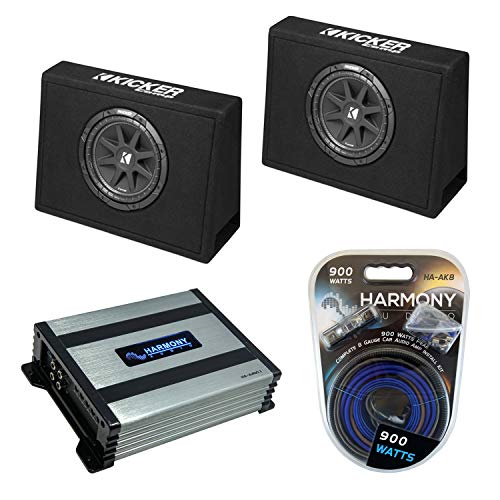 Kicker Bundle Compatible with Universal Truck (2) 43CT104 Car Audio Single 10" Loaded Sub Box Enclosure with Harmony HA-A400.1 Amplifier and Amp Wiring Kit