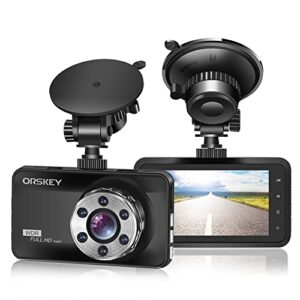 orskey dash cam 1080p full hd car dvr dashboard camera video recorder in car camera dashcam for cars 170 wide angle wdr with 3.0″ lcd display night vision and g-sensor