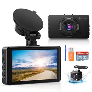 dash camera for cars, super night vision dash cam front and rear with 32g sd card, 1080p fhd dvr car dashboard camera with g-sensor, wdr, parking monitor, loop recording, motion detection 【2023】