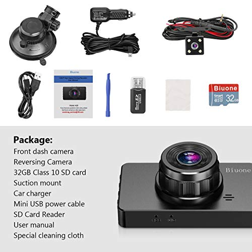 Dash Camera for Cars, Super Night Vision Dash Cam Front and Rear with 32G SD Card, 1080P FHD DVR Car Dashboard Camera with G-Sensor, WDR, Parking Monitor, Loop Recording, Motion Detection 【2023】