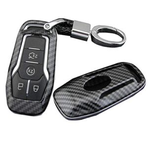 PARTOL Carbon Fiber Key Fob Case Keyless Smart Key Fob Cover Black Glossy Finish Key Fob Shell for Ford Fusion Mustang Edge F150 F250 Explorer Mondeo Lincoln MKZ MKC MKX