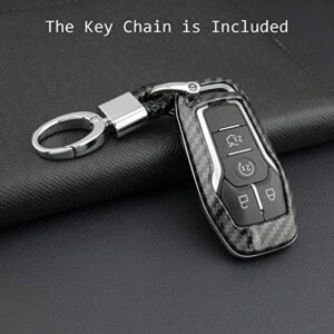 PARTOL Carbon Fiber Key Fob Case Keyless Smart Key Fob Cover Black Glossy Finish Key Fob Shell for Ford Fusion Mustang Edge F150 F250 Explorer Mondeo Lincoln MKZ MKC MKX