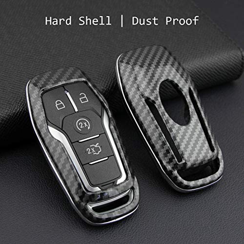 PARTOL Carbon Fiber Key Fob Case Keyless Smart Key Fob Cover Black Glossy Finish Key Fob Shell for Ford Fusion Mustang Edge F150 F250 Explorer Mondeo Lincoln MKZ MKC MKX