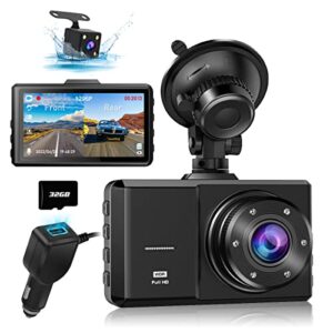 dash cam front and rear, spade dual dash camera 1080p with 32g sd card, waterproof backup camera, dvr car dashboard camera 1296p with night vision wdr g-sensor parking monitor loop recording[up-grade]