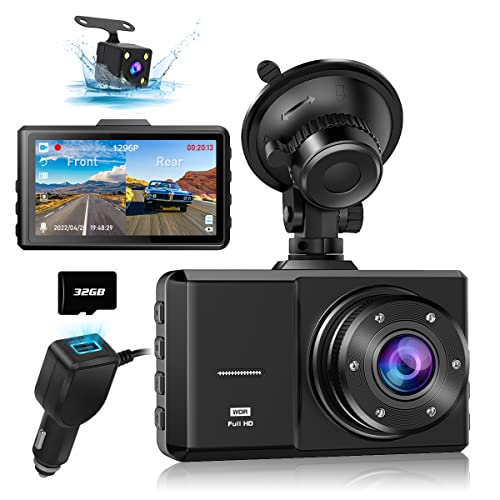 Dash Cam Front and Rear, SPADE Dual Dash Camera 1080P with 32G SD Card, Waterproof Backup Camera, DVR Car Dashboard Camera 1296P with Night Vision WDR G-Sensor Parking Monitor Loop Recording[Up-Grade]