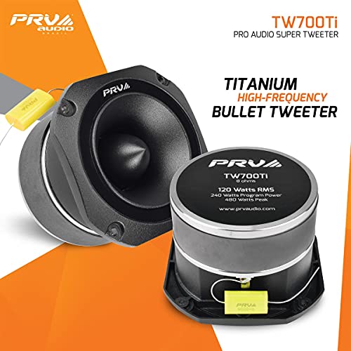 PRV AUDIO TW700Ti Super Tweeter, 4" Titanium Bullet Super Tweeter 8 Ohm Black, 1.5" VC Pro Audio High Frequency Driver, 107dB 120 Watts RMS, Built-in Polyester Capacitor (Single)