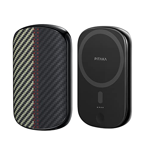 PITAKA Power Bank Wireless Portable Charger for iPhone 14/13/12 Compatible with Mag Safe Battery Pack 4000mAh, Support Wireless Charging, 1500D Aramid Fiber Made, Fusion Weaving Overture