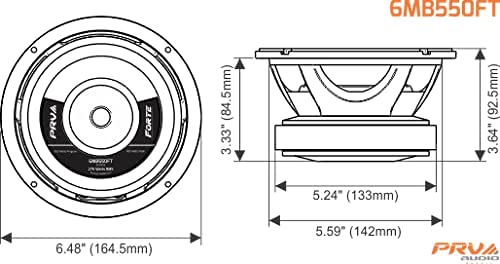 PRV AUDIO 6.5 Inch Midbass Speaker 6MB550FT 8 Ohm Loudspeaker with 550 Watts Program Power, 275 Watts RMS Power, Pro Audio Mid Bass Loudspeaker (Single)