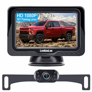 leekooluu backup camera rear view monitor kit hd 1080p for car truck minivan waterproof night vision diy grid lines lk3