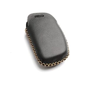 WFMJ Leather for Hyundai Elantra Sonata Tucson Remote Smart 4 Buttons Key Fob Case Keychain Cover Chain (Black)