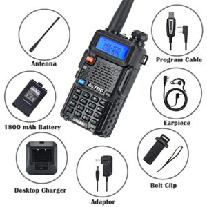 BAOFENG 2 Pcs UV-5R Dual Band Amateur Radio VHF/UHF Walkie Talkie 1800mAh Battery with Programming Cable