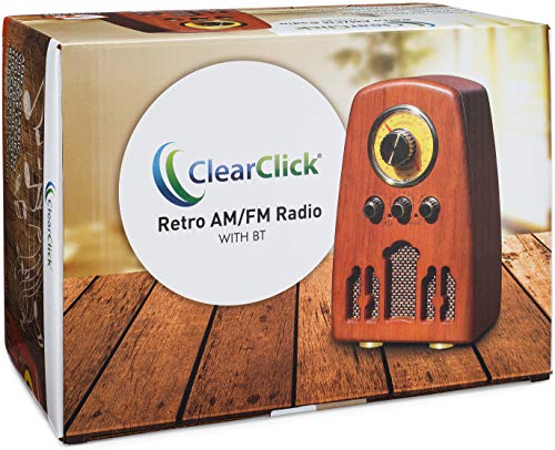 ClearClick Vintage Style AM/FM Radio with Bluetooth - Handmade Wooden Exterior with Classic Retro Look