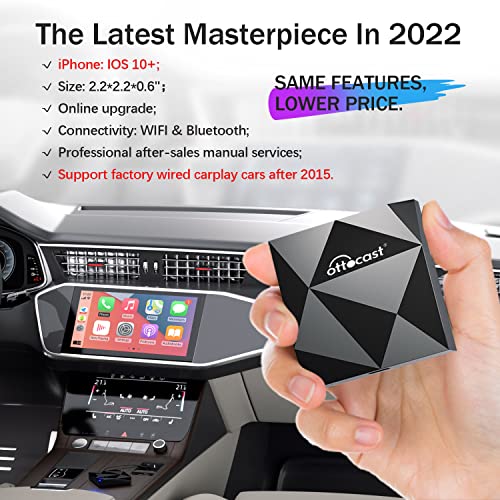 OTTOCAST Wireless CarPlay Adapter for iPhone - 2023 Upgrade Wired to Wireless Apple Carplay Dongle - 5GHz WiFi, Low Latency, Plug & Play, Online Update