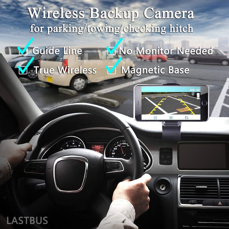 Magnetic Wireless Backup Camera - LASTBUS Rechargeable Magnetic WiFi Backup Camera for Easy Hitching Gooseneck Horse Boat Travel Trailer Fifth Wheels RV Camper for iPhone iPad Android, Easy to Install