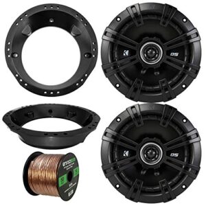 98-13 harley speaker bundle: 2x of kicker 6.5″ inch 240 watts 2-way ds-series black car stereo coaxial speakers + speaker mounting rings for motorcycles + enrock 50 ft 16g speaker wire