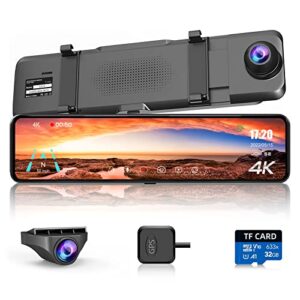 jomise 4k mirror dash cam front and rear, rearview mirror camera for cars & trucks with 11″ ips touch screen, backup camera with type-c connector/ starvis sensor/ parking monitor/free 32gb card-g814