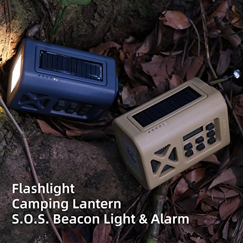 Leehoos Emergency Portable Radio, 3000mAh NOAA/AM/FM Weather Waterproof Radio for Power Outage, Hurricane, Disaster, Survival, with Solar Charge, SOS Alarm, Flashlight, Power Bank, Compact Hand Crank