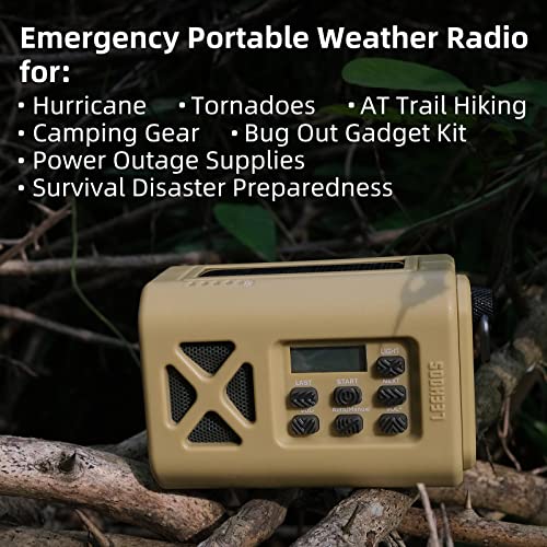 Leehoos Emergency Portable Radio, 3000mAh NOAA/AM/FM Weather Waterproof Radio for Power Outage, Hurricane, Disaster, Survival, with Solar Charge, SOS Alarm, Flashlight, Power Bank, Compact Hand Crank