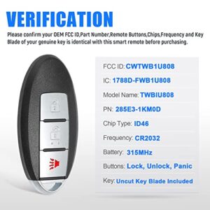 Keymall keyless Entry Remote car Key fob Replacement for for Nissan Cube Juke Leaf Quest CWTWB1U808 315MHz