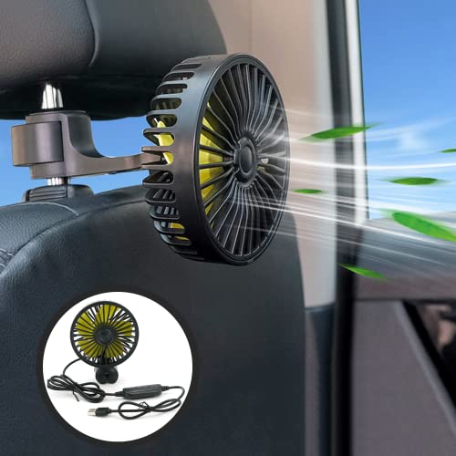 Kwak's Car Fan for Backseat,USB Baby Pet Car Seat Rear Seat Headrest Fan 3 Speed Vehicle Clip Fan with 5 Piece Fan Blades for Car Truck Van