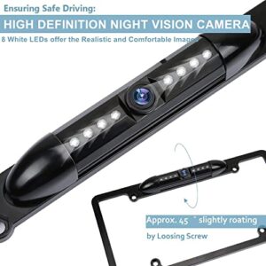 License Plate Frame Backup Camera Night Vision Car Rear View Camera with 8 Bright LEDs 170° Viewing Angle Waterproof Backup Camera Vehicle Universal Reversing Assist Security