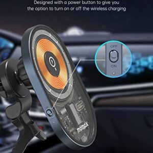 MOMAX Magnetic Wireless Charging Car Charger, Transparent Mag-Safe Compatible Charging Air Vent Mount, Compatible with iPhone 14/14 Max/14Pro/14Pro Max/13/13 Pro/13 Pro Max/12Series and Magnetic Case