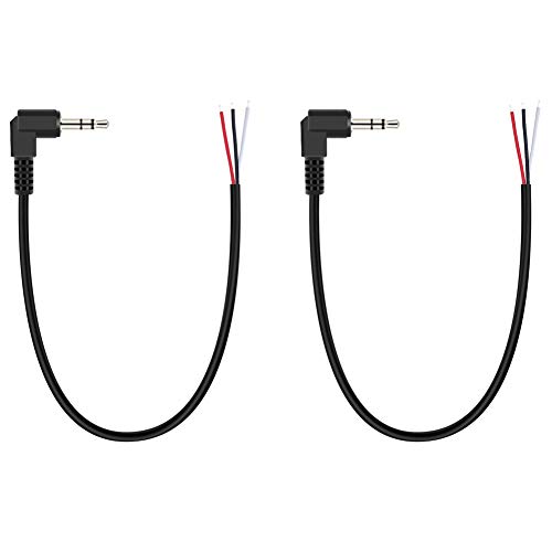 Fancasee (2 Pack Replacement 3.5mm 90 Degree Right Angle Male Plug to Bare Wire Open End TRS 3 Pole Stereo 1/8" 3.5mm Plug Jack Connector Audio Cable for Headphone Headset Earphone Cable Repair