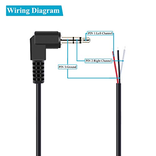 Fancasee (2 Pack Replacement 3.5mm 90 Degree Right Angle Male Plug to Bare Wire Open End TRS 3 Pole Stereo 1/8" 3.5mm Plug Jack Connector Audio Cable for Headphone Headset Earphone Cable Repair