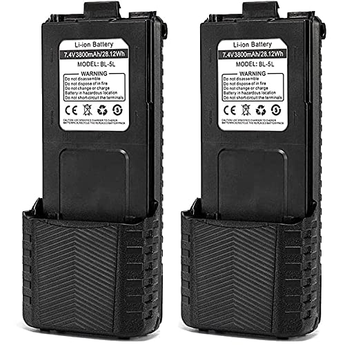 BAOFENG BL-5L 3800mAh Extended Battery Compatible with UV-5R BF-F8HP UV-5RTP UV-5R+Plus GT-5R UV-5X UV-5G, 2 Pack, Black