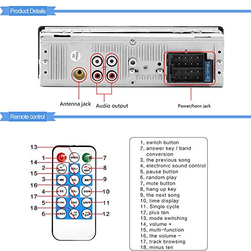 PolarLander 12V Bluetooth Car Stereo,4x45W Car Audio FM Radio, MP3 Player USB/SD/AUX Hands Free Calling with Wireless Remote Control