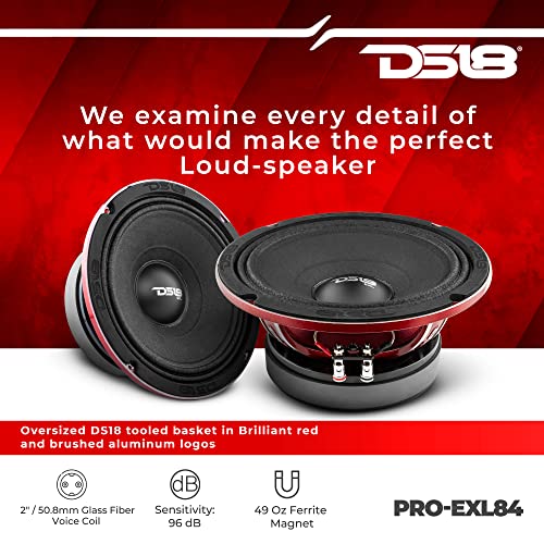 DS18 PRO-EXL84 Loudspeaker - 8", Midrange, Red Aluminum Basket, 800W Max, 400W RMS, 4 Ohms, Ferrite Magnet - for The People Who Live and Breathe Car Audio (1 Speaker)