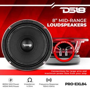 DS18 PRO-EXL84 Loudspeaker - 8", Midrange, Red Aluminum Basket, 800W Max, 400W RMS, 4 Ohms, Ferrite Magnet - for The People Who Live and Breathe Car Audio (1 Speaker)