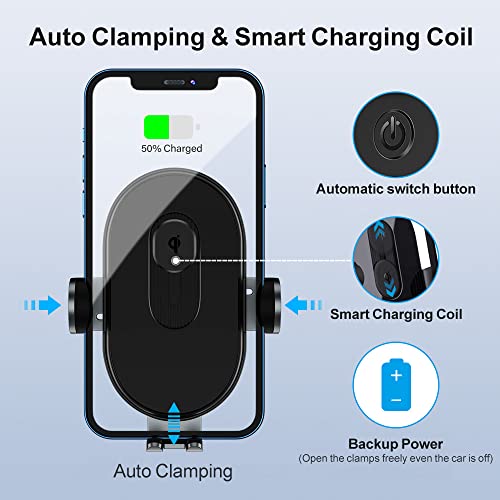 ForestDash Wireless Car Charger, 15W Qi Fast Car Phone Holder Mount Wireless Charging, Auto-Clamping Phone Mount Car Air Vent Stand for 13 12 11 XR SE, Galaxy S10/S22/S20+, LG, etc