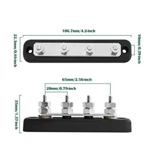 LENKRAD Common 100A BusBar - 4 Way 10/32"-4 Studs Bus Bar Ground Block for RV Car Boat Marine