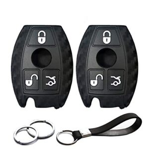 infipar 2pcs compatible with mercedes benz smart carbon fiber looks rubber silicone case cover protector keyless remote holder jacket for 2002-2018 mercedes-benz c clk cl e gl glk ml r s sl slk class