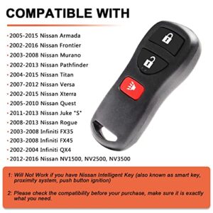 SaverRemotes for Nissan Armada Frontier Murano NV Pathfinder Quest Sentra Titan Versa Xterra Keyless Entry Remote Replacement KBRASTU15 (Pack of 2)