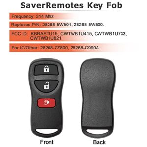 SaverRemotes for Nissan Armada Frontier Murano NV Pathfinder Quest Sentra Titan Versa Xterra Keyless Entry Remote Replacement KBRASTU15 (Pack of 2)