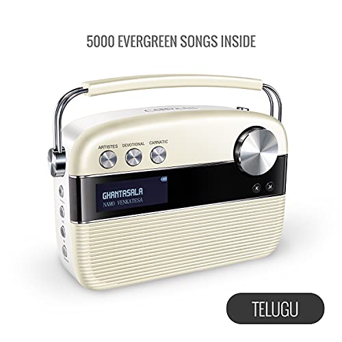 Saregama Carvaan Telugu - Portable Music Player with 5000 Preloaded Songs, FM/BT/AUX (Porcelain White)