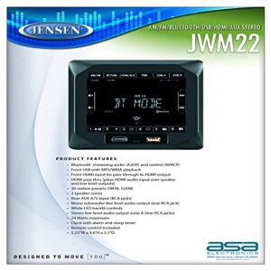 Jensen JWM22 2-Speaker Zones AM/FM|BT|HDMI|AUX Cube Wall Mount Stereo, Speaker Output 4X 6 Watt, 30 Station Presets (18FM/12AM), Receives Bluetooth Audio (A2DP) and Controls (AVRCP) from Devices