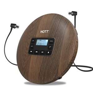 hott cd611 portable cd player for home travel and car with stereo headphones, anti-shock ,wood grain