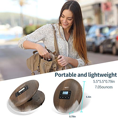 HOTT CD611 Portable CD Player for Home Travel and Car with Stereo Headphones, Anti-Shock ,Wood Grain